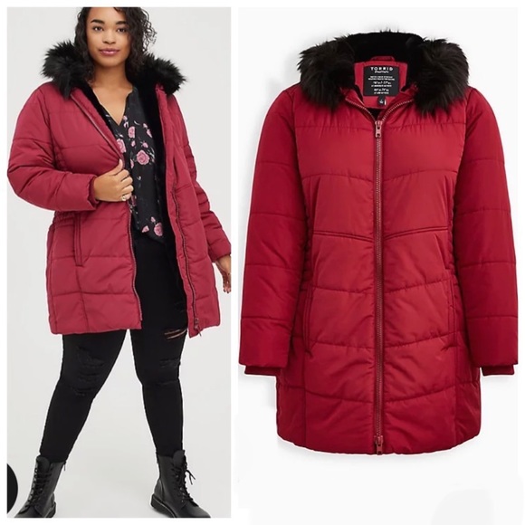 torrid | Jackets & Coats | Nwt Torrid Fit Flare Puffer Jacket Deep Red ...